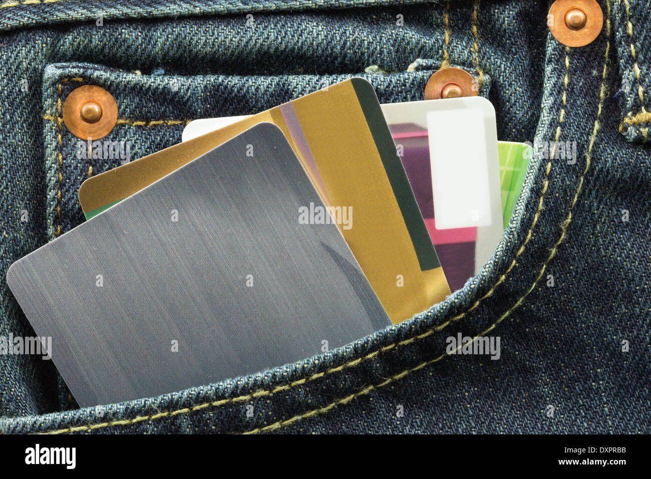 blank credit cards in jeans pocket Stock Photo - Alamy
