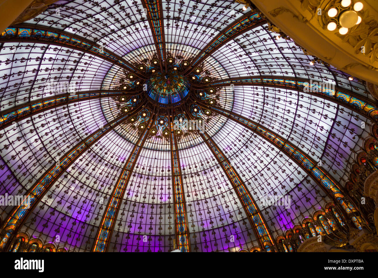 The historic glass dome of Galeries Lafayette, Paris, France Stock ...