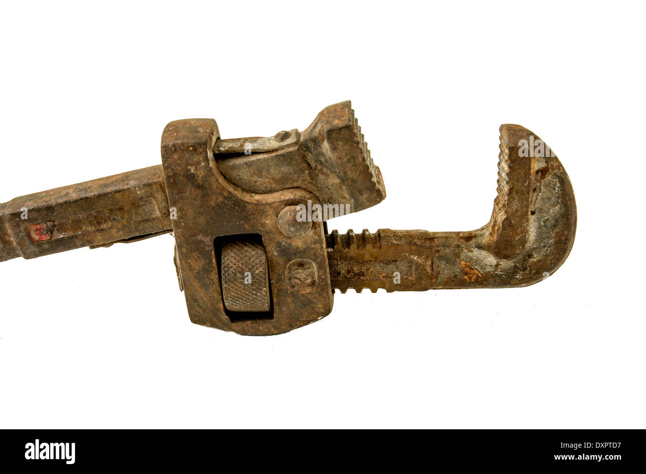 old pipe wrench on white Stock Photo - Alamy
