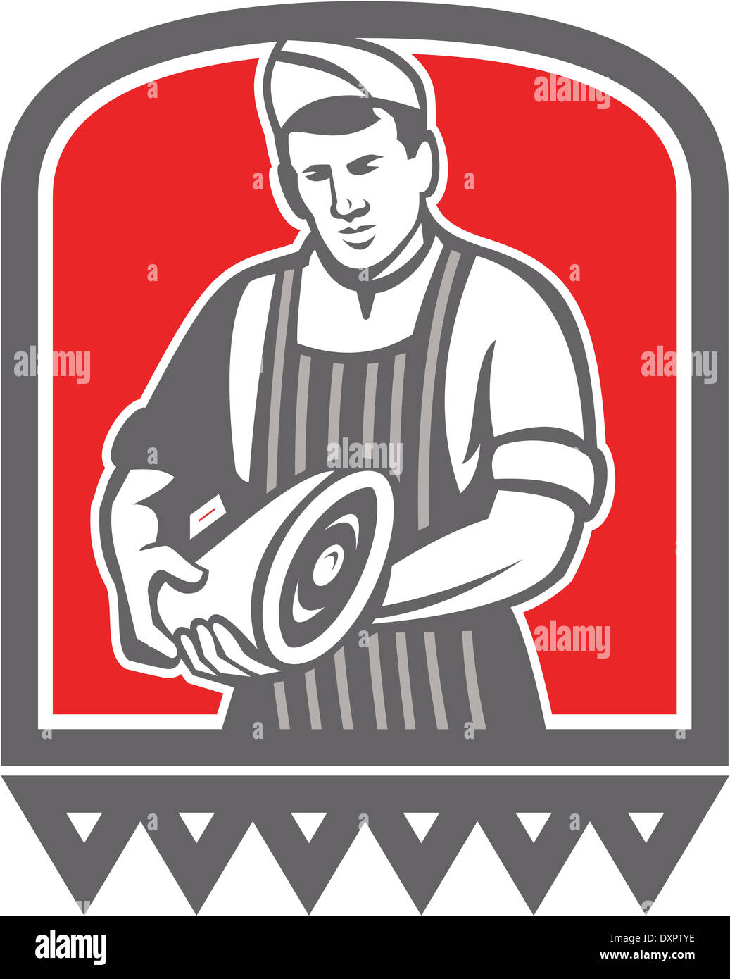 Illustration of a butcher cutter meat worker holding a leg of meat ...