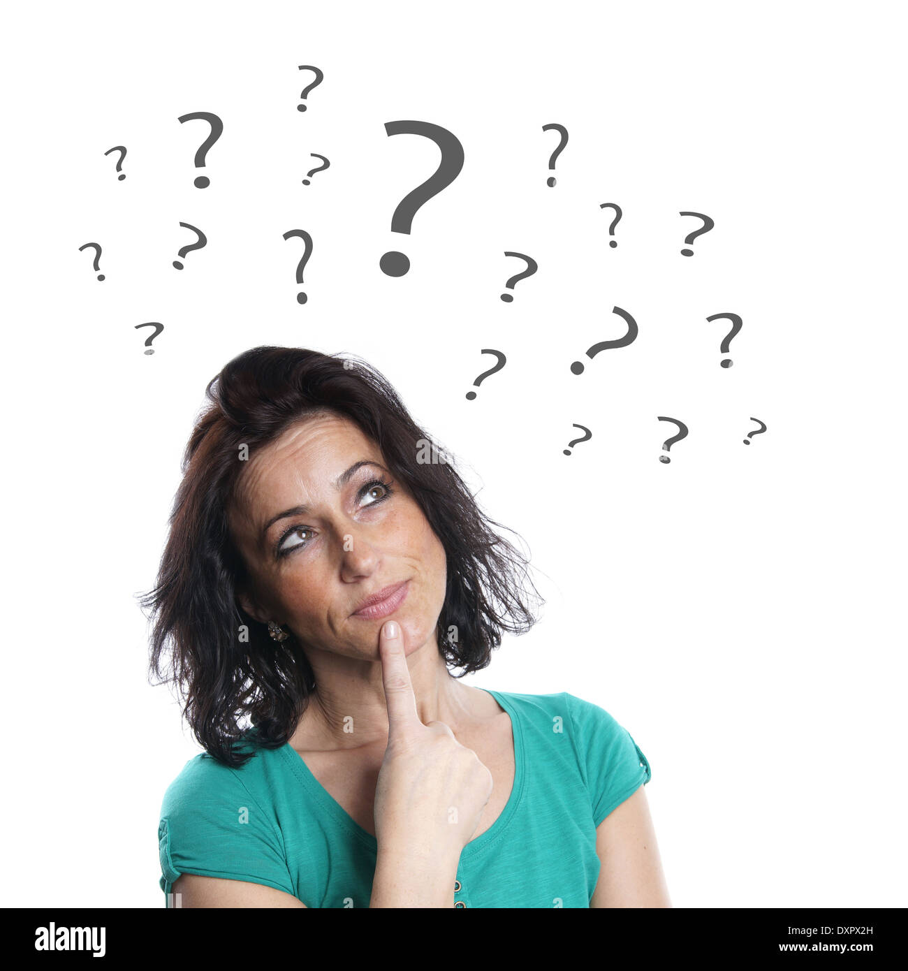 Woman thinking question mark hi-res stock photography and images - Alamy