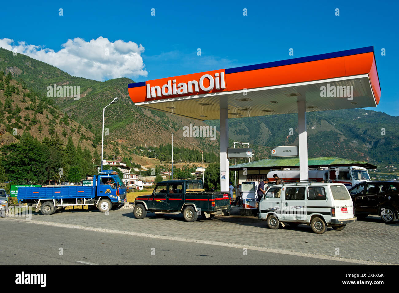 Petrol station of the Indian Oil Corporation, Paro, Bhutan Stock Photo ...