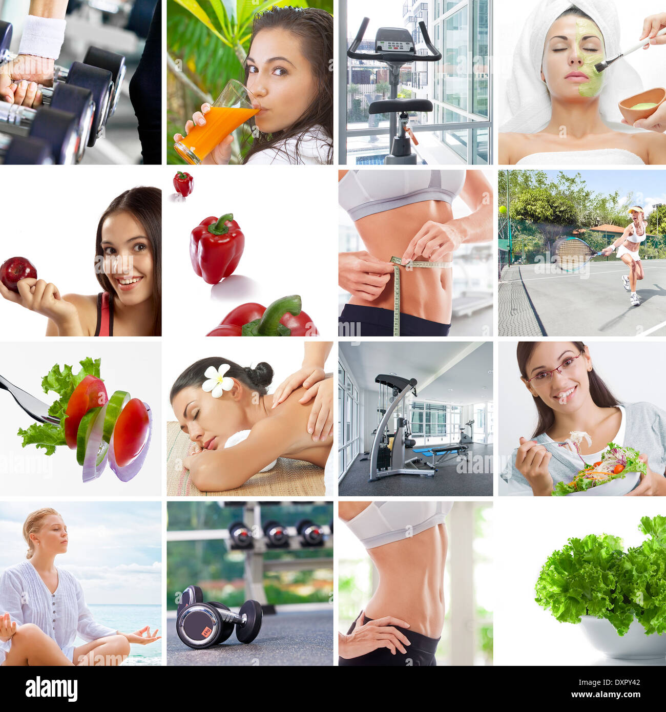 Healthy lifestyle theme collage composed of different images Stock ...