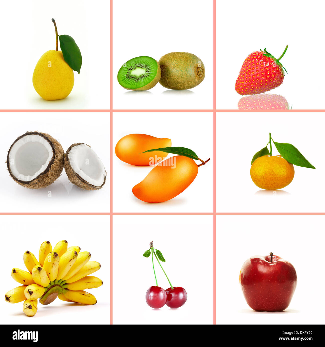 fresh fruit theme collage composed of different images Stock Photo - Alamy