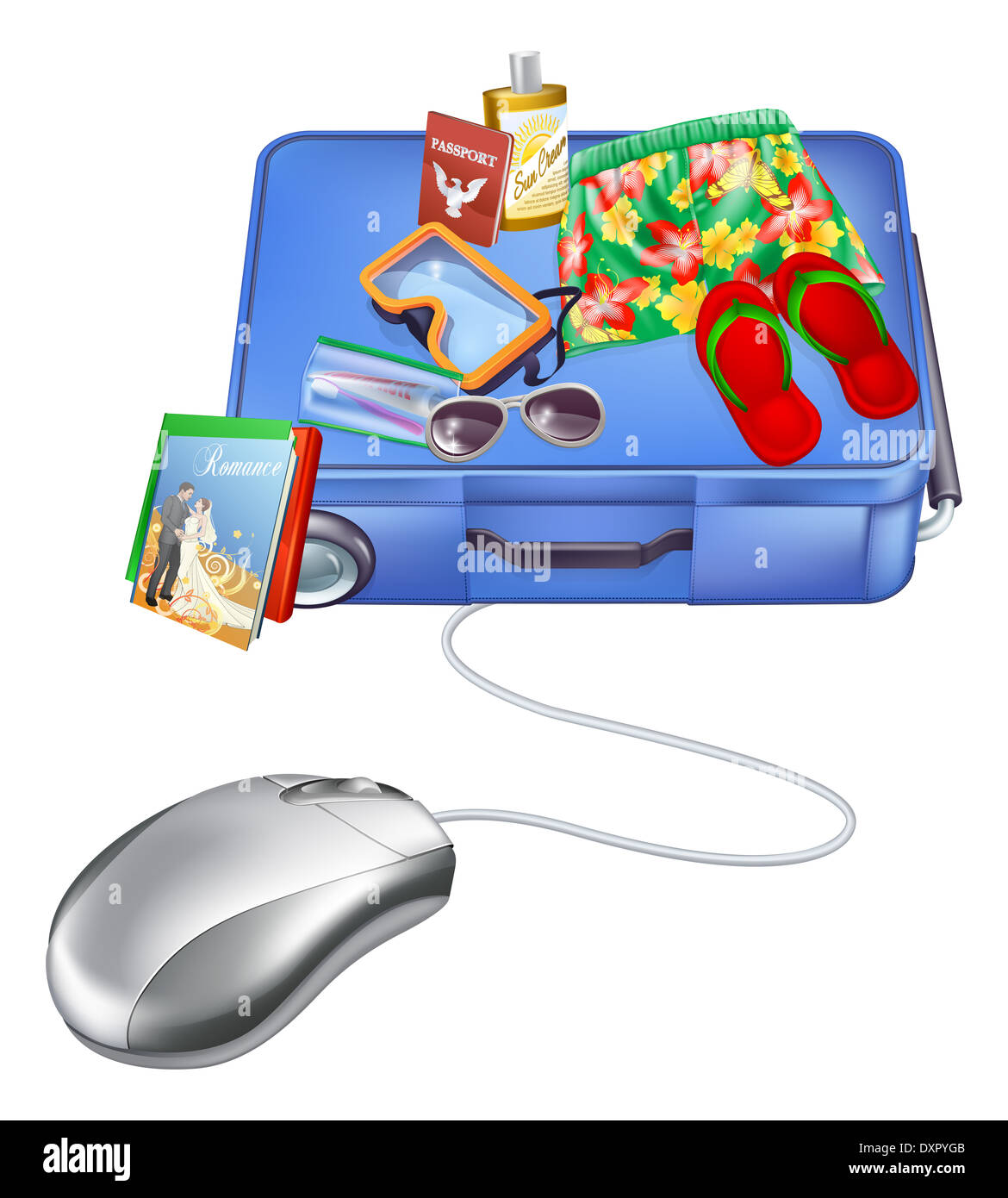 Vacation internet sale concept of a computer mouse and holiday items on ...