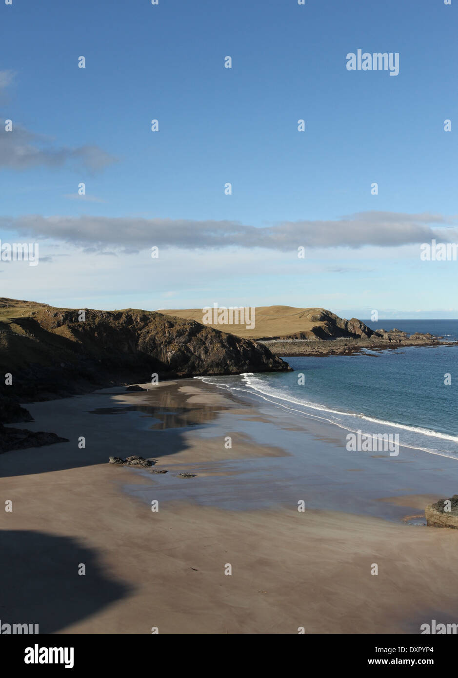 Elevated view of Sango Bay Durness at low tide Scotland March 2014 ...
