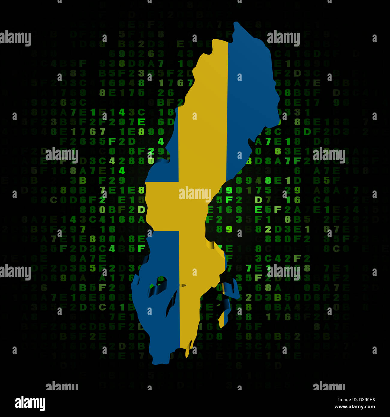 Sweden map flag on hex code illustration Stock Photo - Alamy