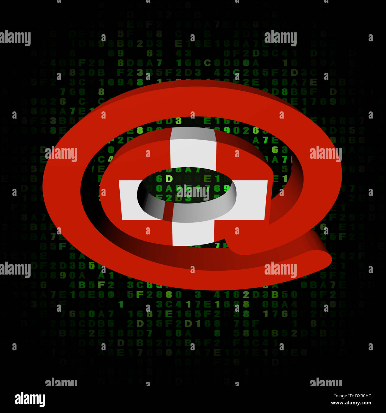 e-mail address AT symbol with Swiss flag on hex illustration Stock ...