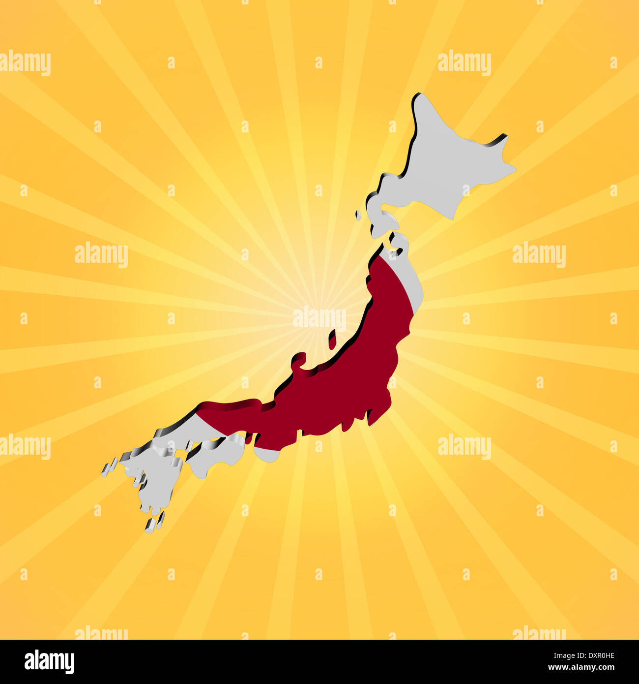 Japan map flag on sunburst illustration Stock Photo - Alamy