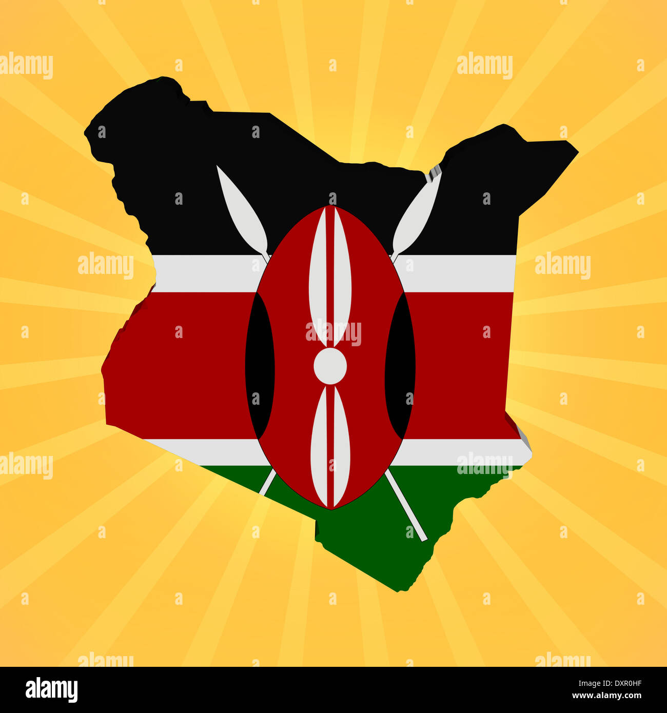 Kenya map flag on sunburst illustration Stock Photo - Alamy