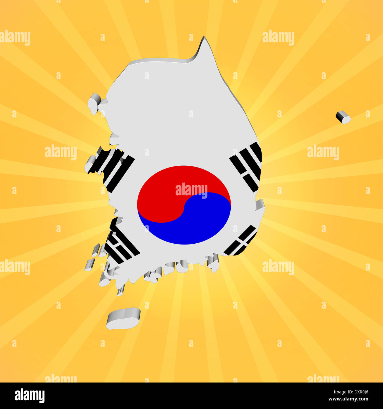 South Korea map flag on sunburst illustration Stock Photo - Alamy