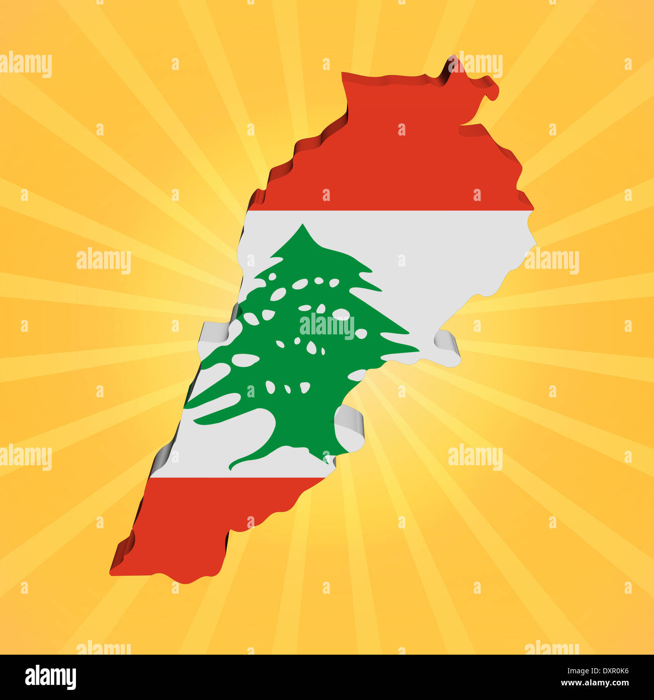 Lebanon map flag on sunburst illustration Stock Photo - Alamy
