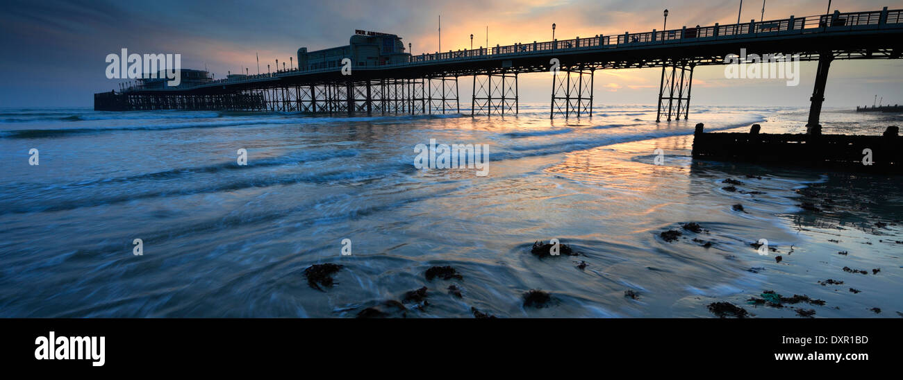 Sunset over the Victorian Pier, Worthing town, West Sussex County ...