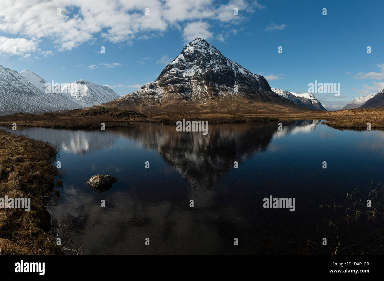 Scottish highland landscape morning sunshine on Buachaille Etive Beag ...