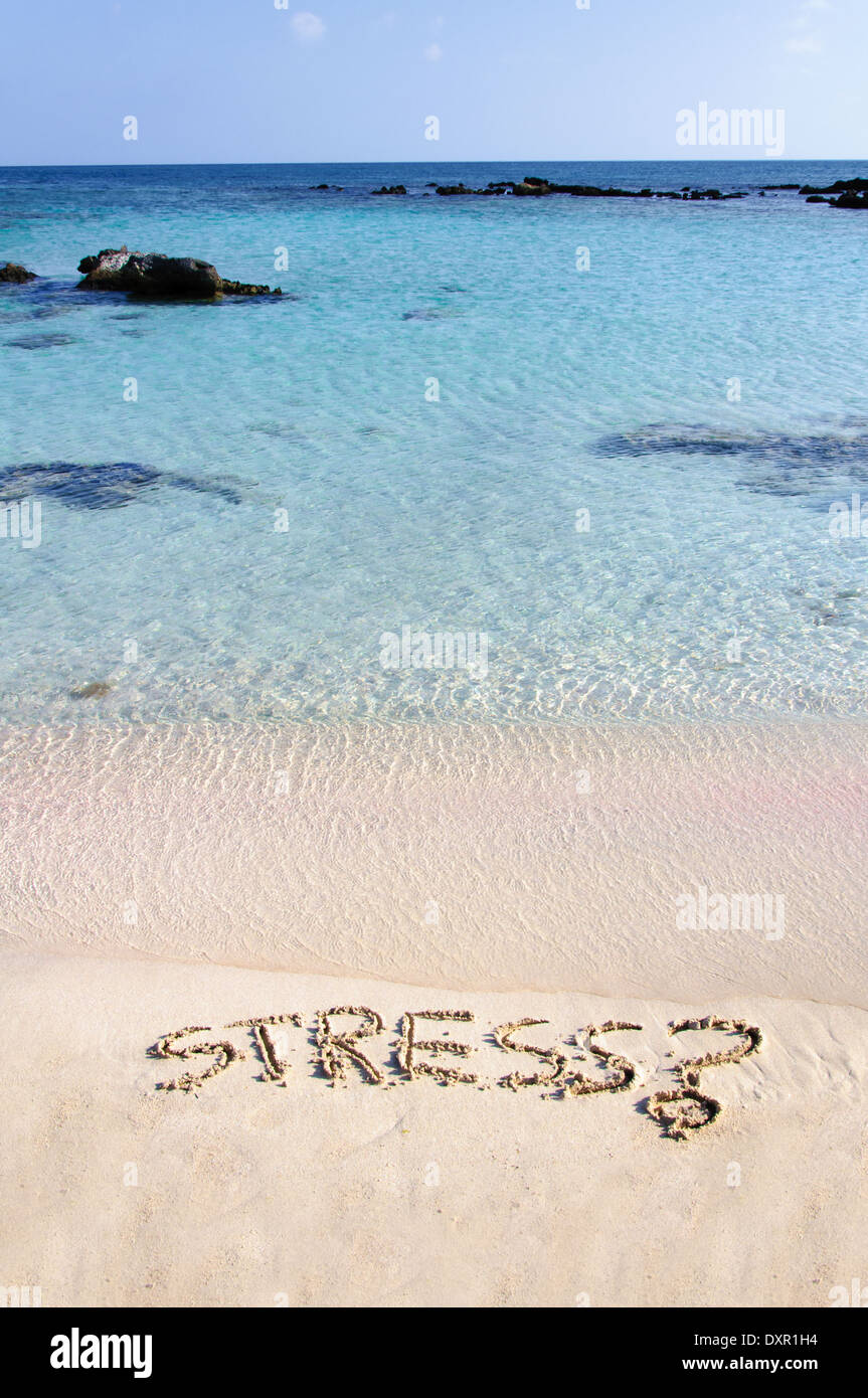 Word Stress written on sand, with a question mark, relax concept Stock ...