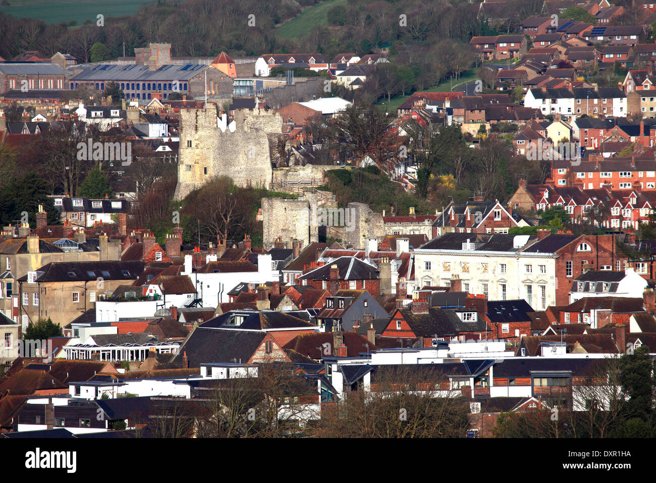 Summer, rooftop view over Lewes town, South Downs National Park, Sussex ...
