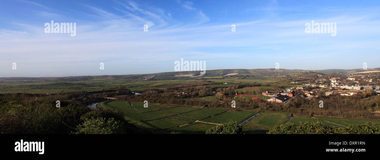Summer, rooftop view over Lewes town, South Downs National Park, Sussex ...