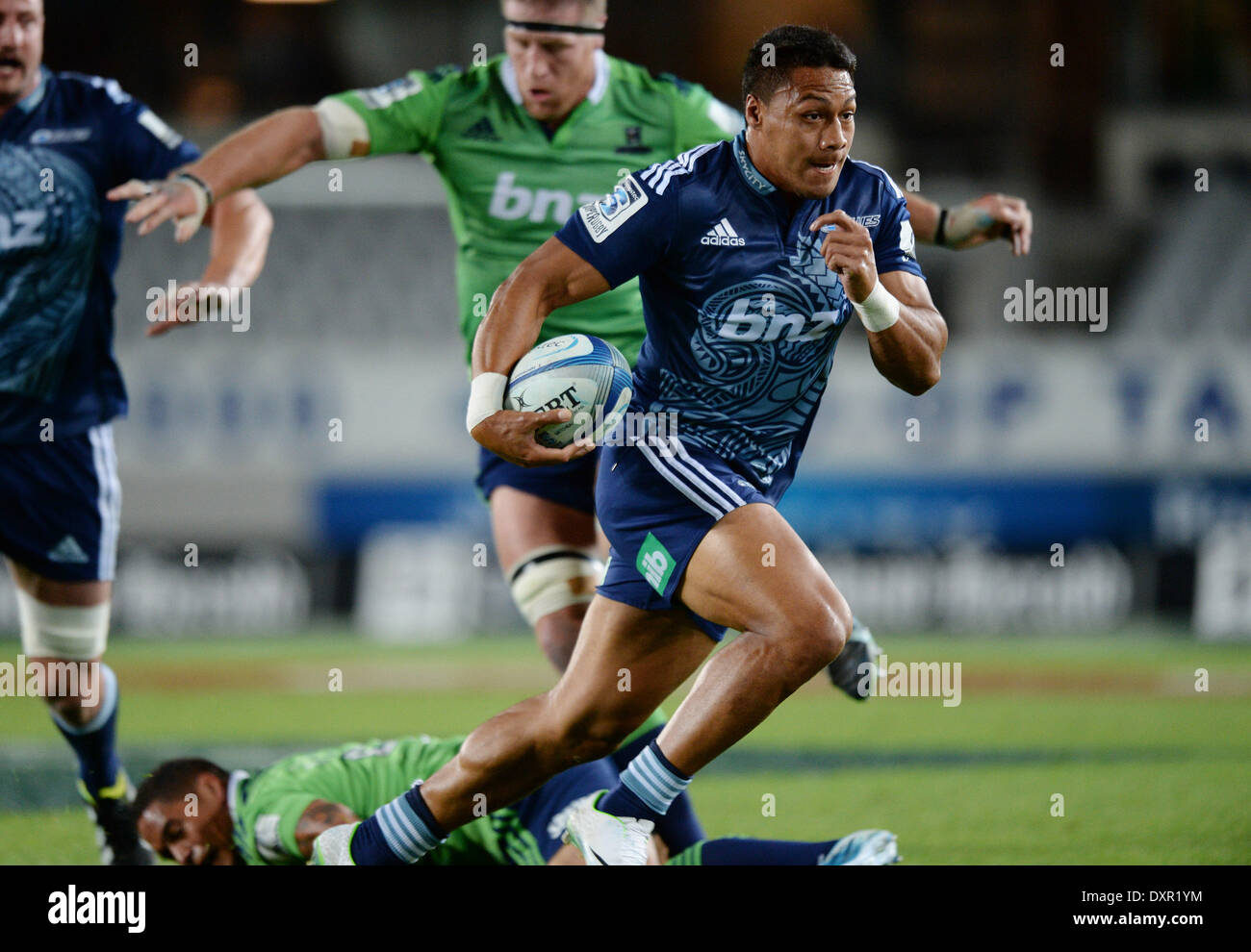 Eden Park, Auckland, New Zealand. 29th Mar, 2014. George Moala heads ...