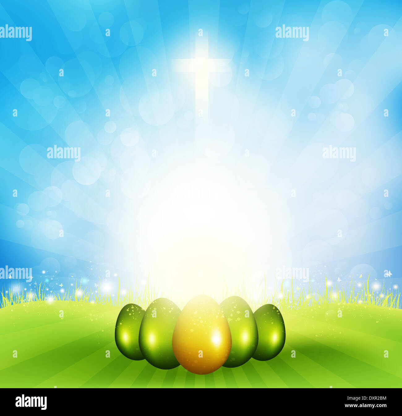 Easter Background With Eggs, Sun And Cross Stock Photo - Alamy