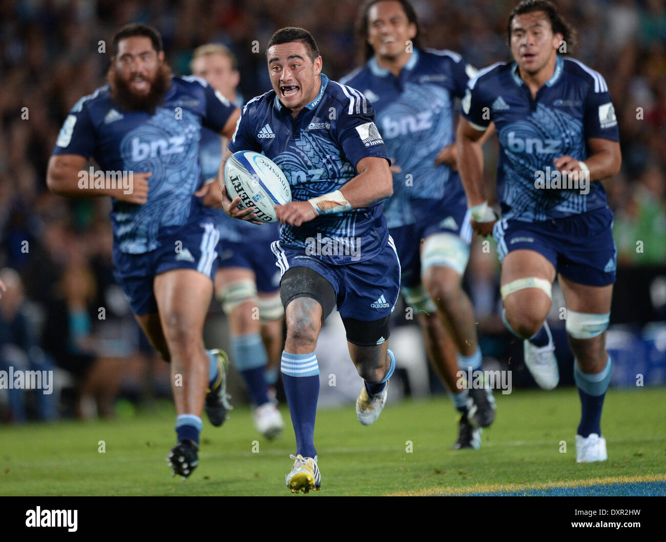 Eden Park, Auckland, New Zealand. 29th Mar, 2014. Bryn Hall makes a ...