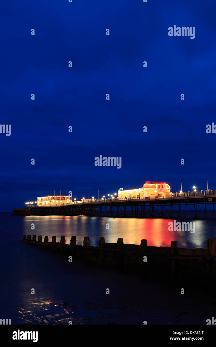 Victorian Pier at night, Worthing town, West Sussex County, England, UK ...