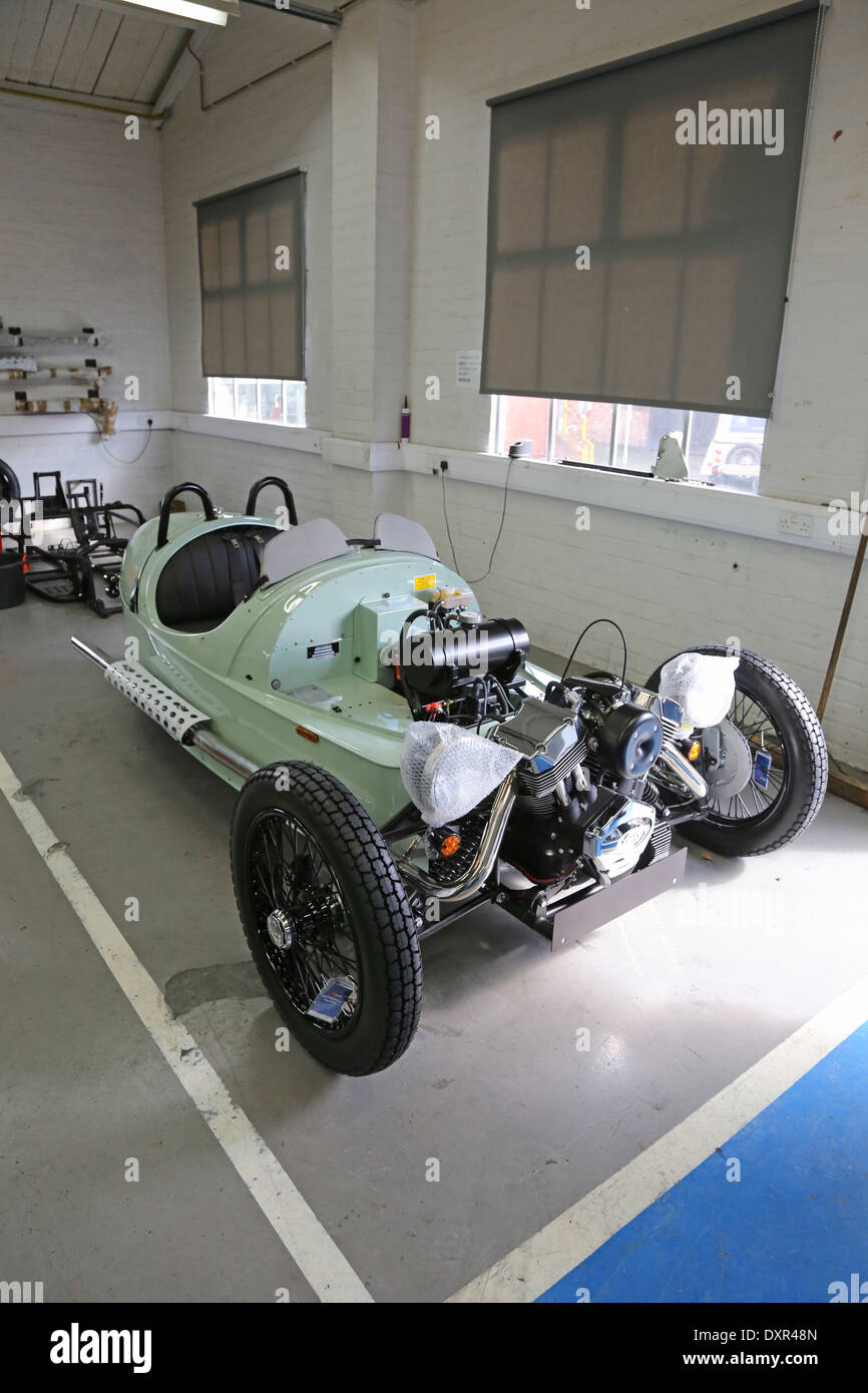 Morgan Motor Car factory showing a 3 wheeler in production. Shot in ...