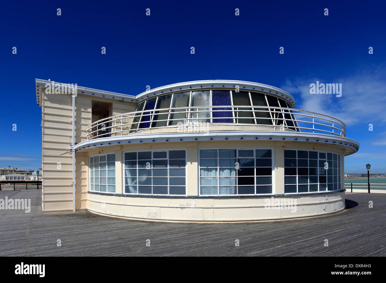 Blue Sky summer day, Victorian Pier, Worthing town, West Sussex County ...