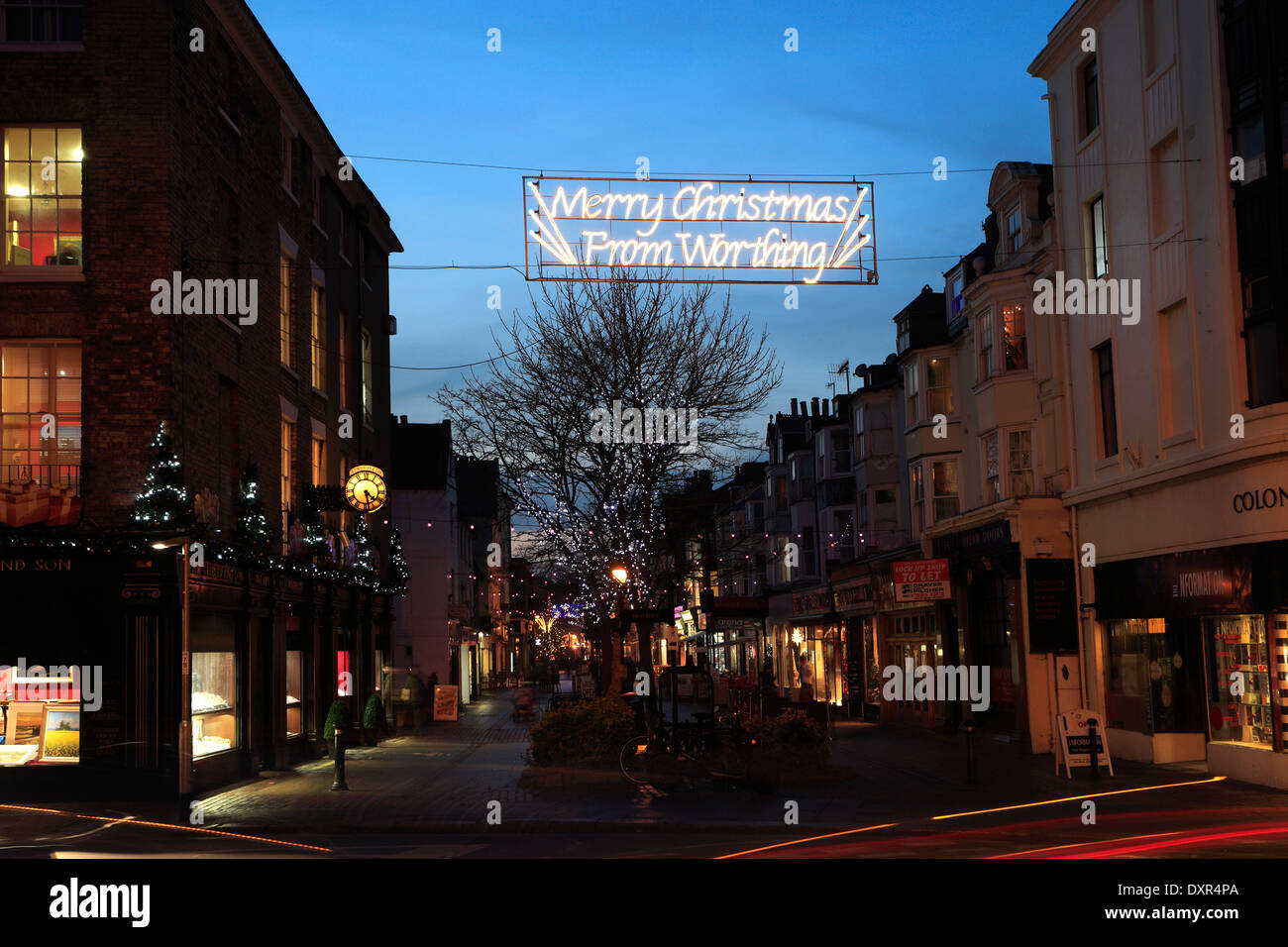 Christmas Lights, Worthing town, West Sussex County, England, UK Stock ...