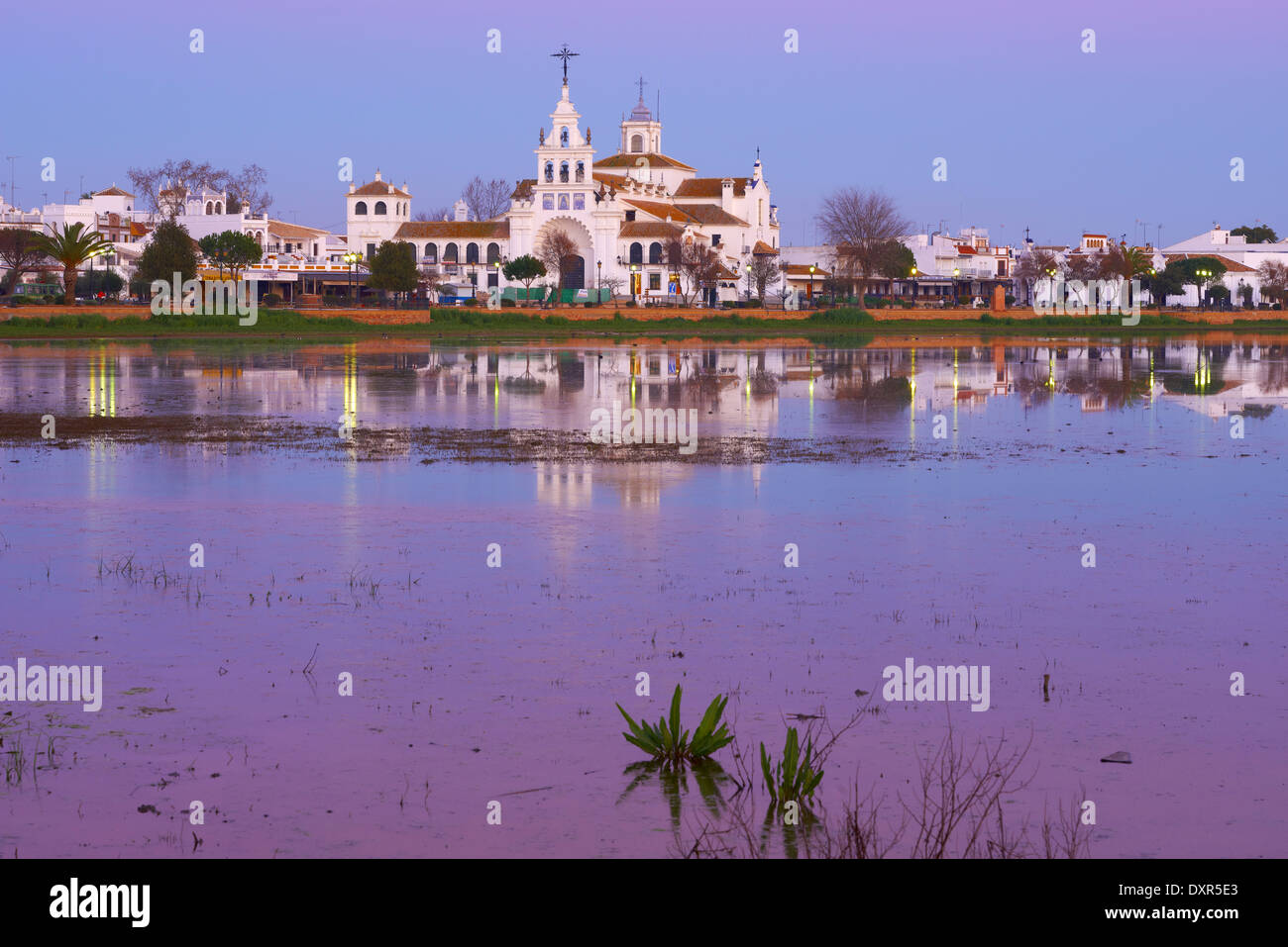 El Rocio village and Hermitage at Sunset, Almonte. El Rocio, El Rocío ...