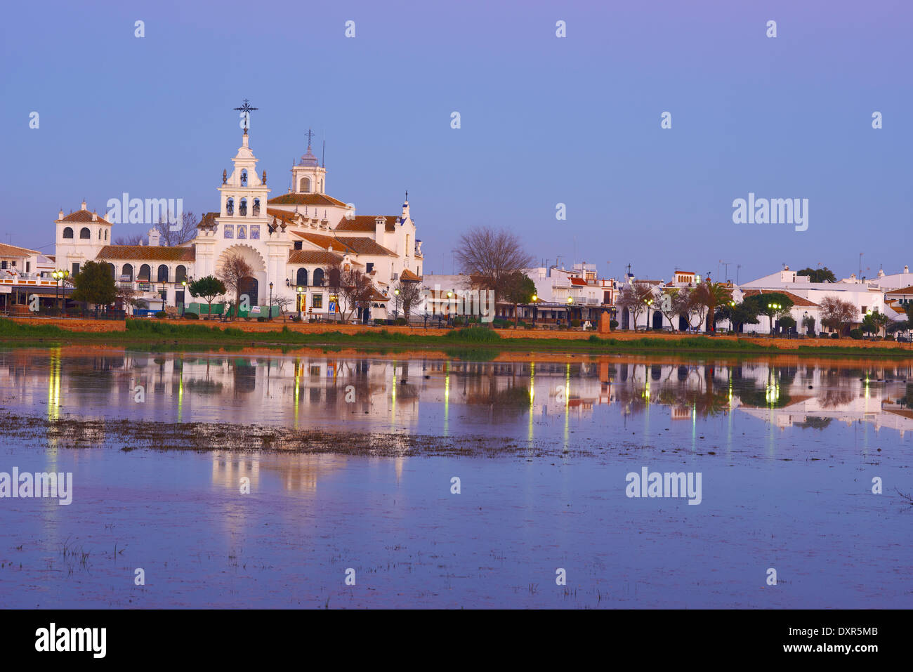 El Rocio village and Hermitage at Sunset, Almonte. El Rocio, El Rocío ...