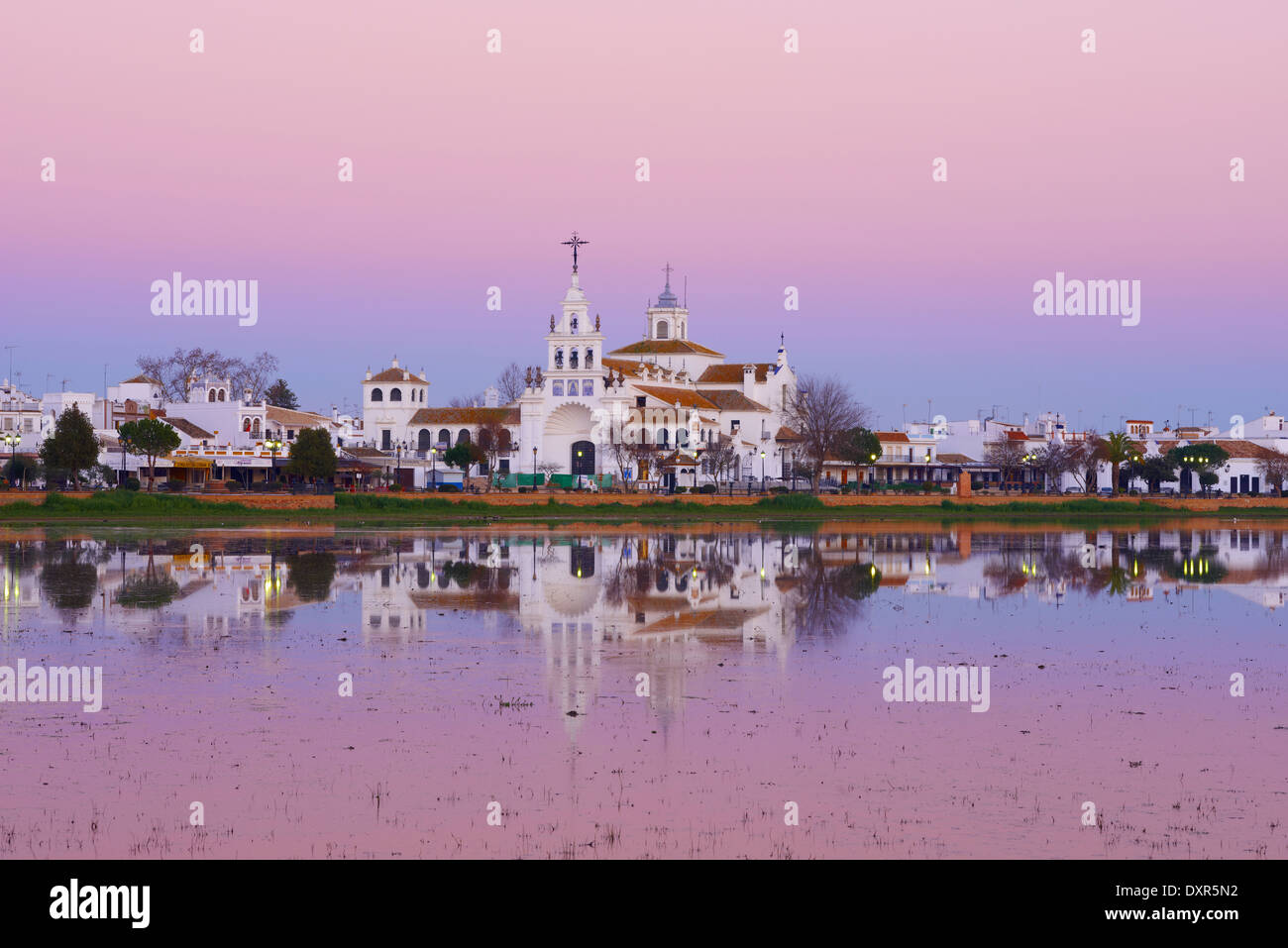 El Rocio village and Hermitage at Sunset, Almonte. El Rocio, El Rocío ...
