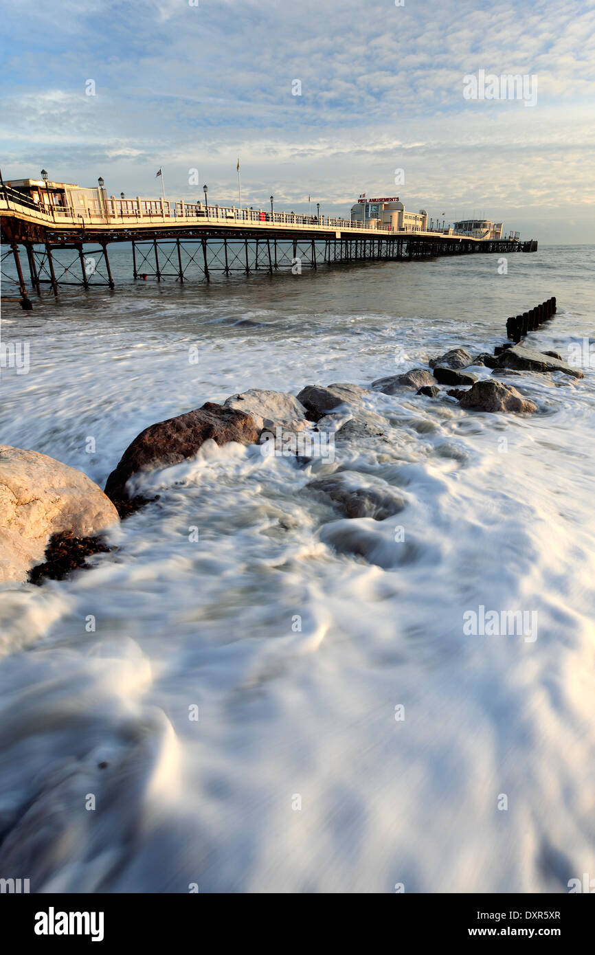 Sunset over the Victorian Pier, Worthing town, West Sussex County ...