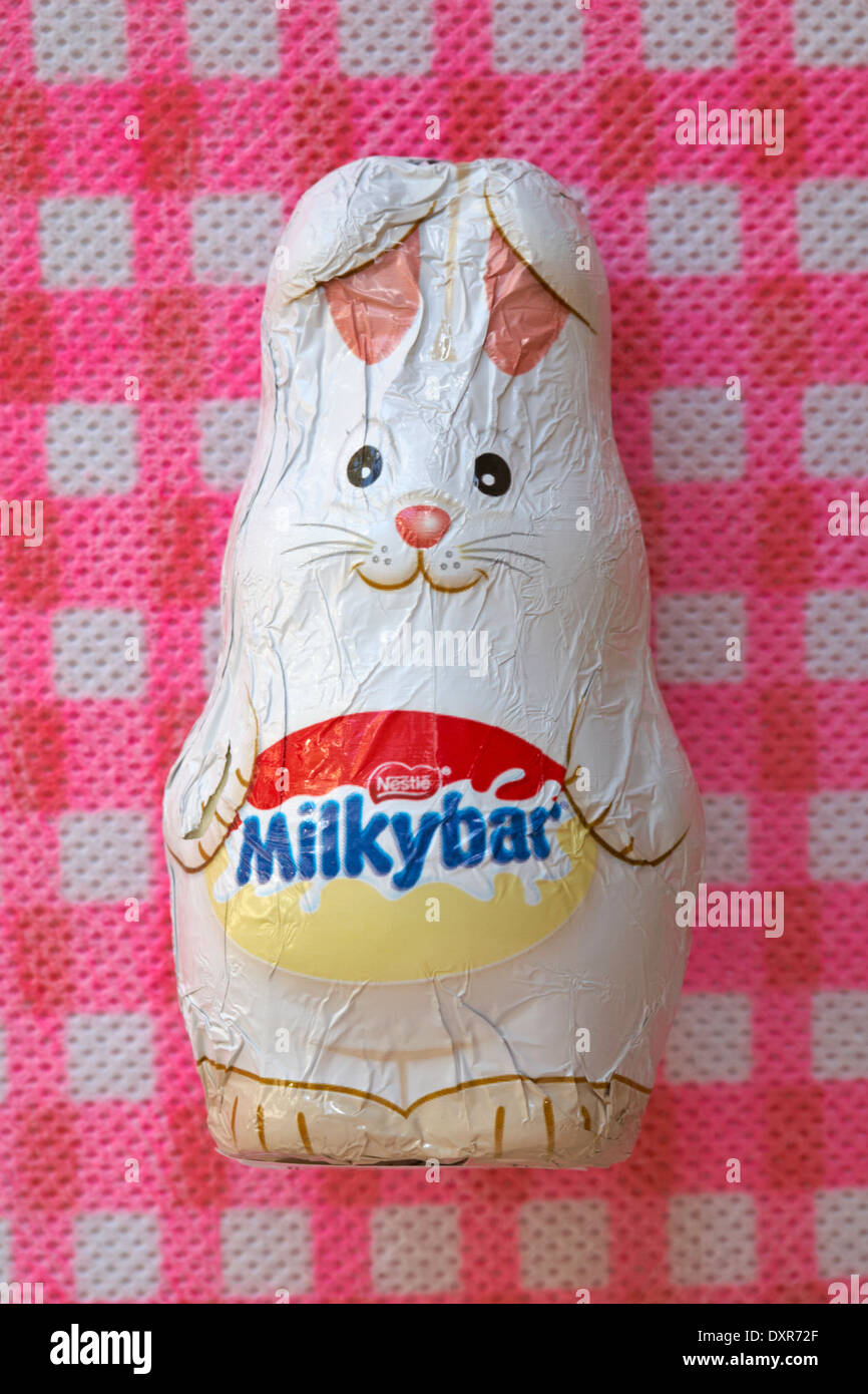 Nestle Milky Bar Nestlé Milky Bar bunny chocolate set on pink check ...