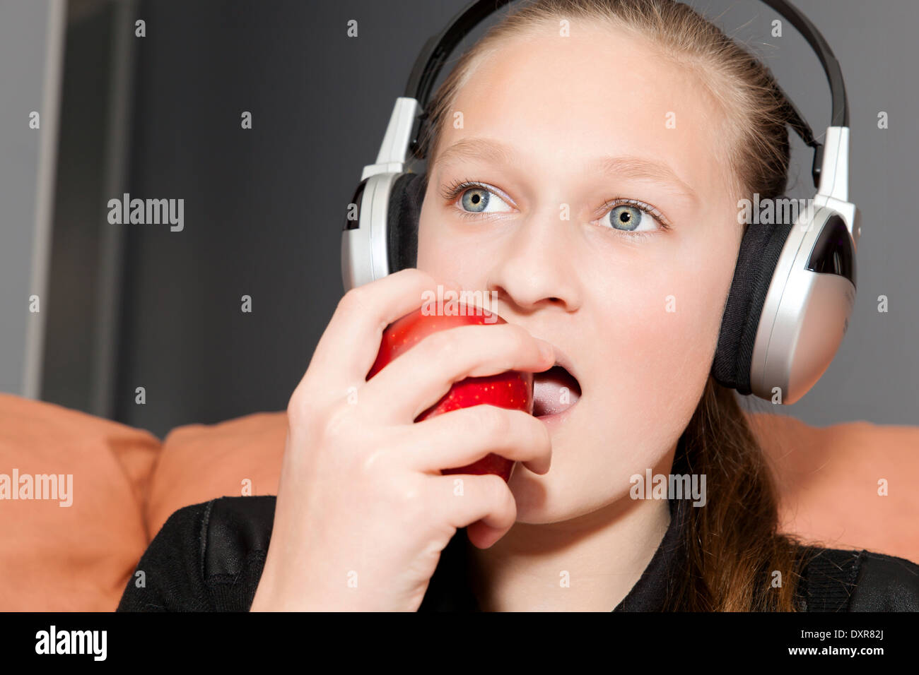 happy girl listening to music Stock Photo - Alamy