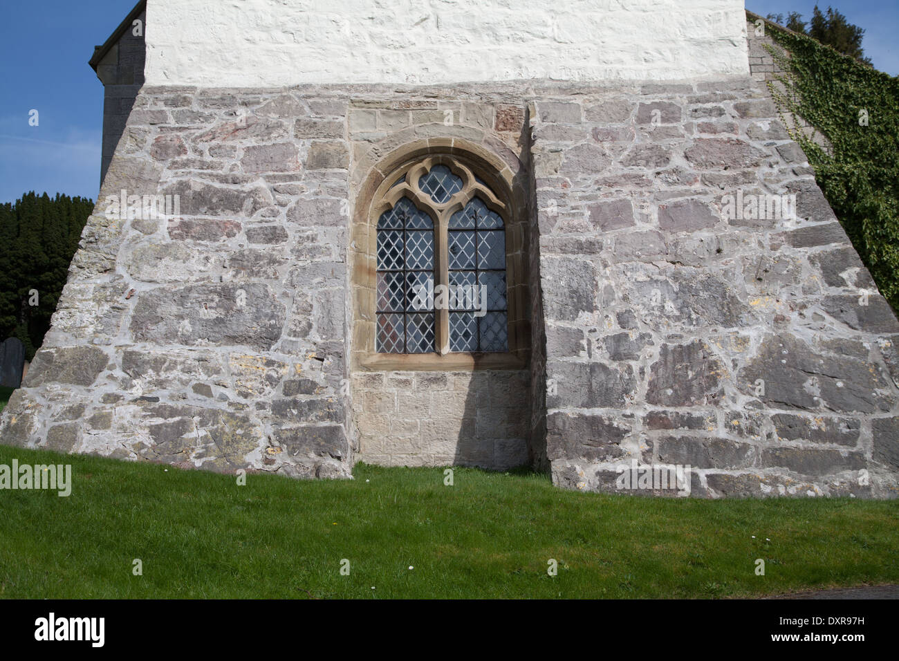 Detail of footings and window of St. Stephen's Church, Bodfari on a ...