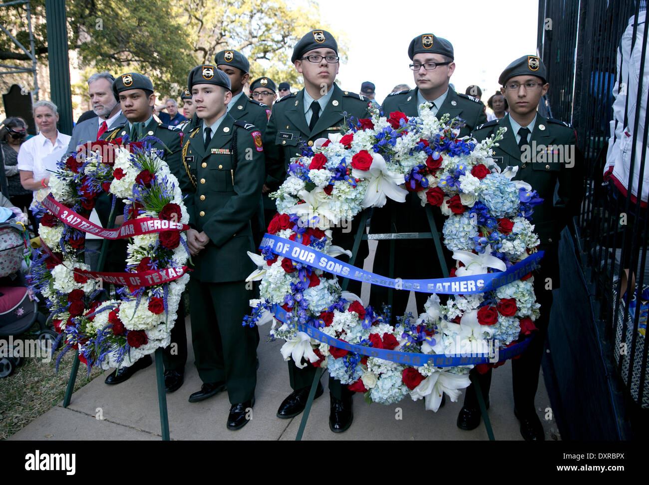 High school ROTC members hold wreaths at dedication ceremony for the ...