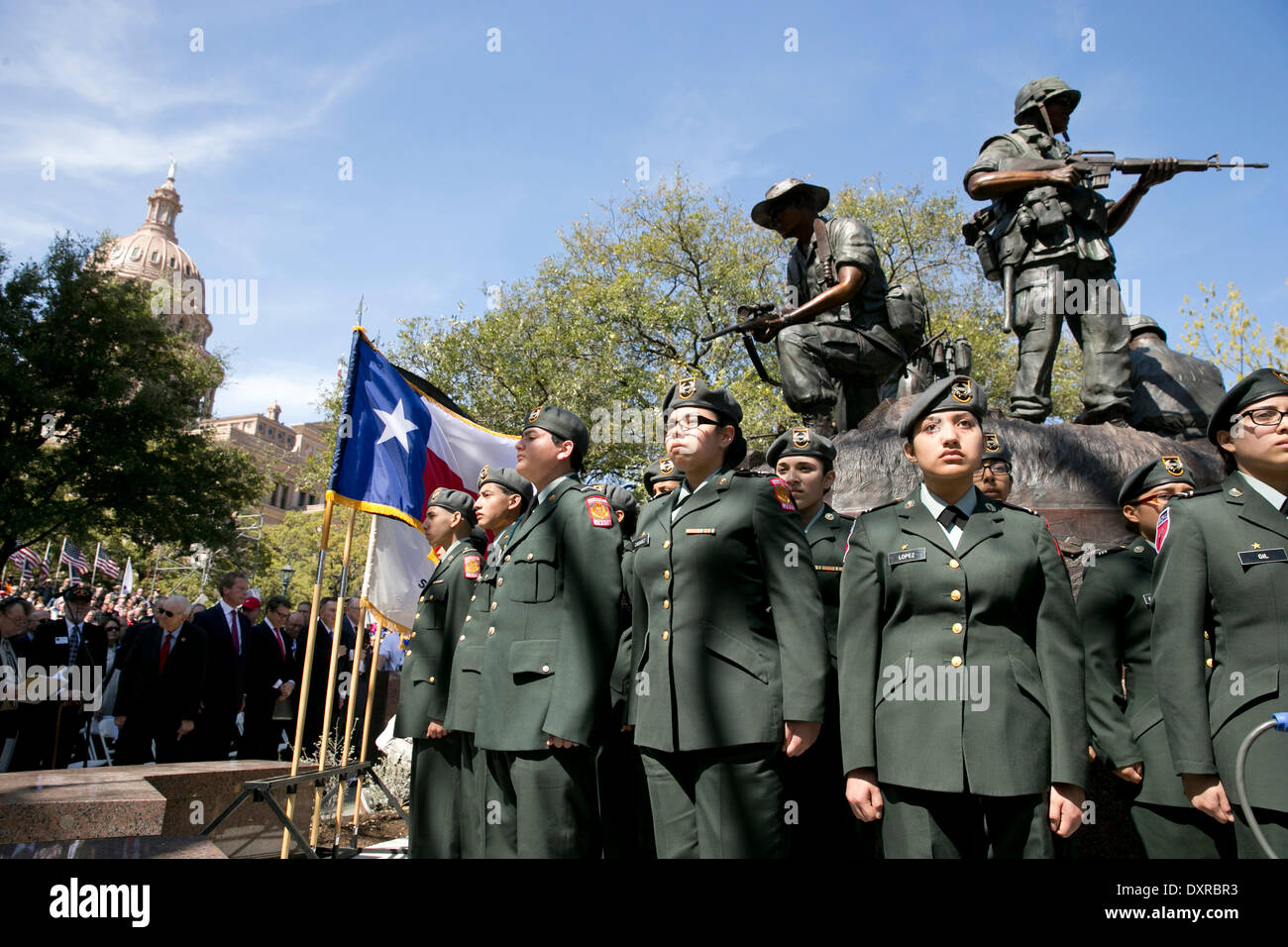 High school ROTC members stand at attention at dedication ceremony for ...