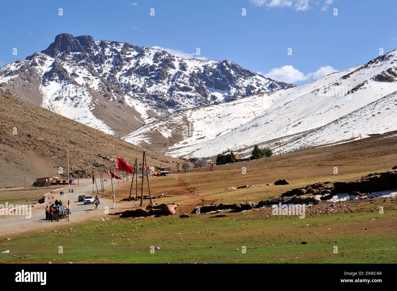 Snow capped Atlas mountains Oukaimeden, Morocco. Way to skiing area ...