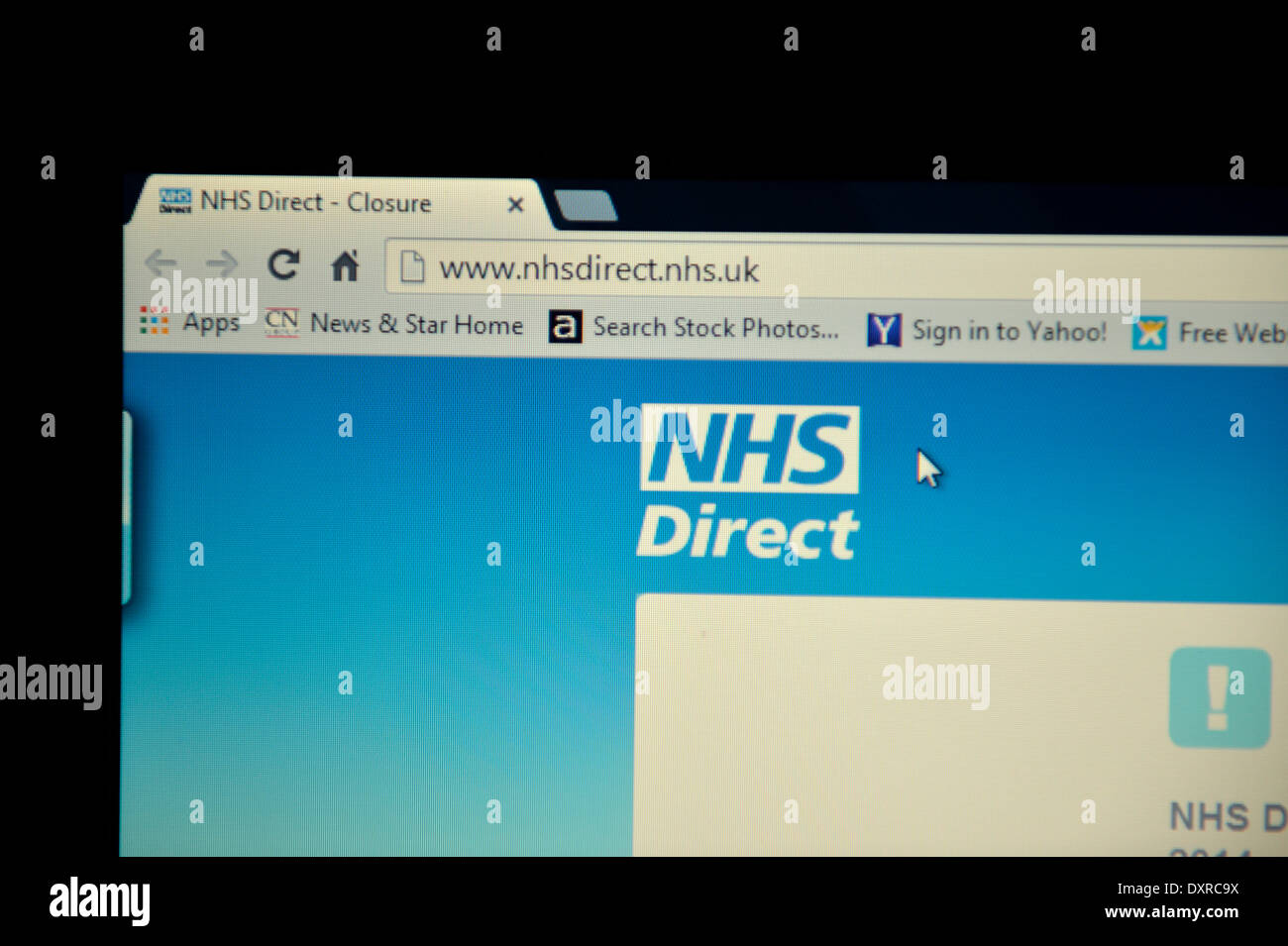 UK . 29th Mar, 2014. NHS Direct website www.nhsdirect.nhs.uk announcing ...