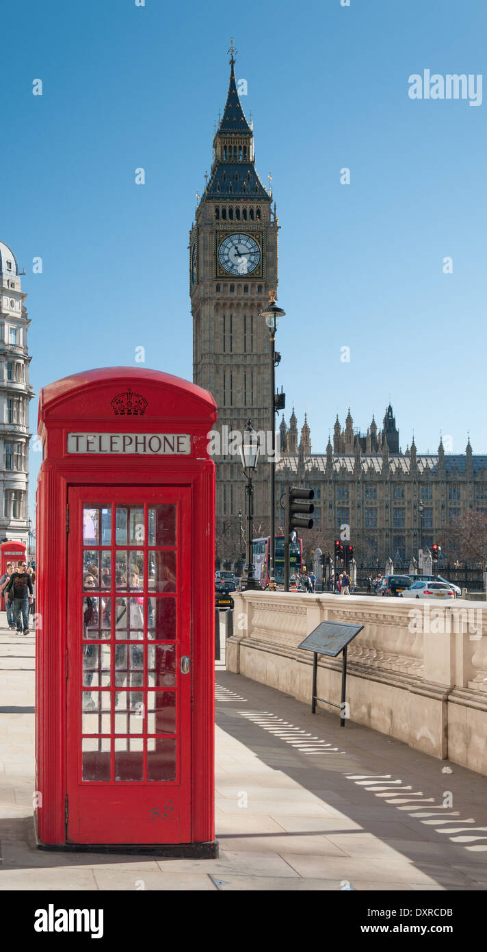 London Telephone box with Houses of Parliament in the background Stock ...