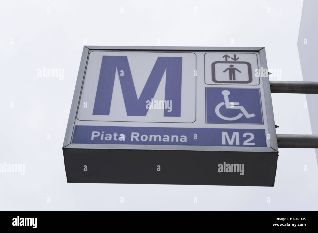 Romana Square underground station sign, Bucharest, Romania Stock Photo ...