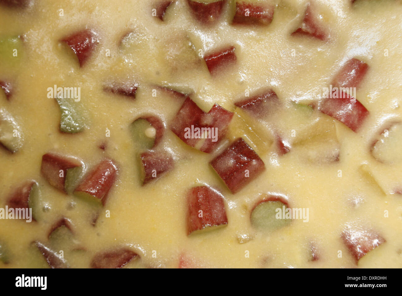 chopped rhubarb in muffin batter Rheum rhabarbarum Stock Photo - Alamy