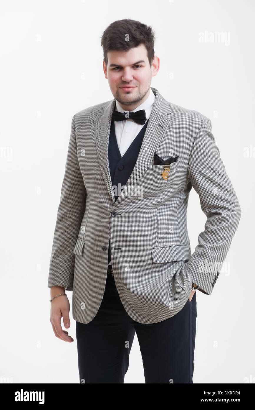 European businessman in triple suit. Handsome man. Euro logo icon ...