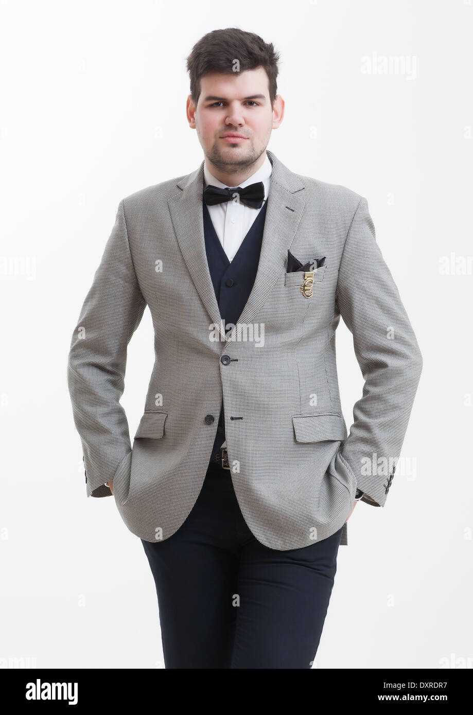 European businessman in triple suit. Handsome man. Euro logo icon ...