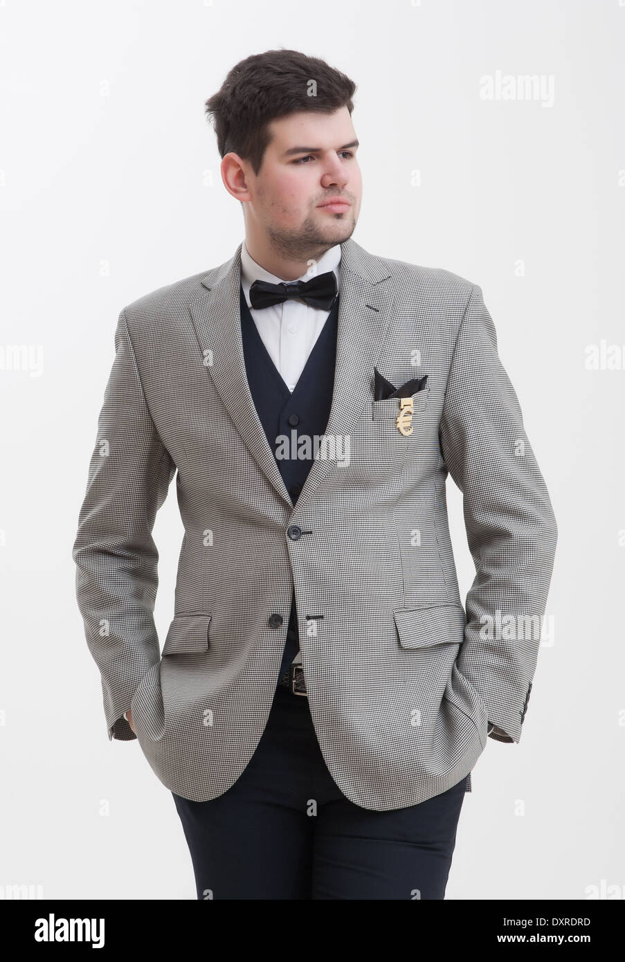 European businessman in triple suit. Handsome man. Euro logo icon ...