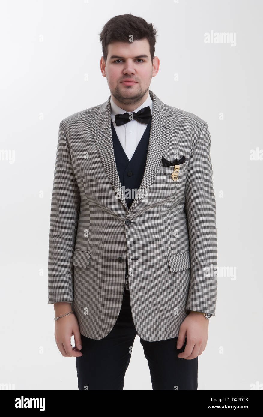 European businessman in triple suit. Handsome man. Euro logo icon ...