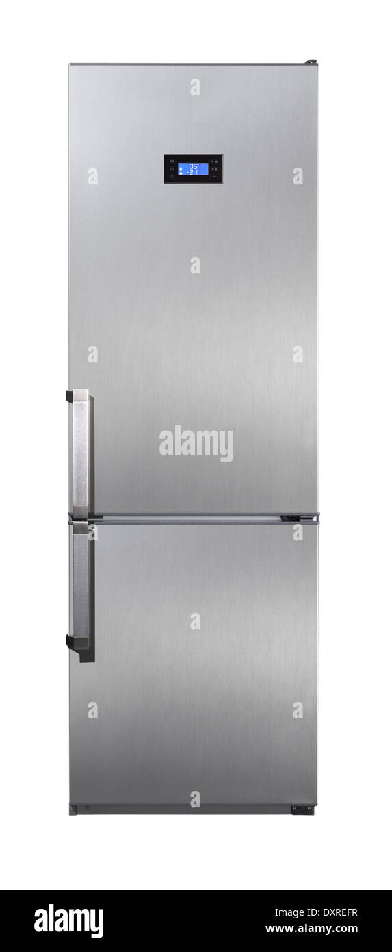 Two door INOX refrigerator isolated on white Stock Photo - Alamy