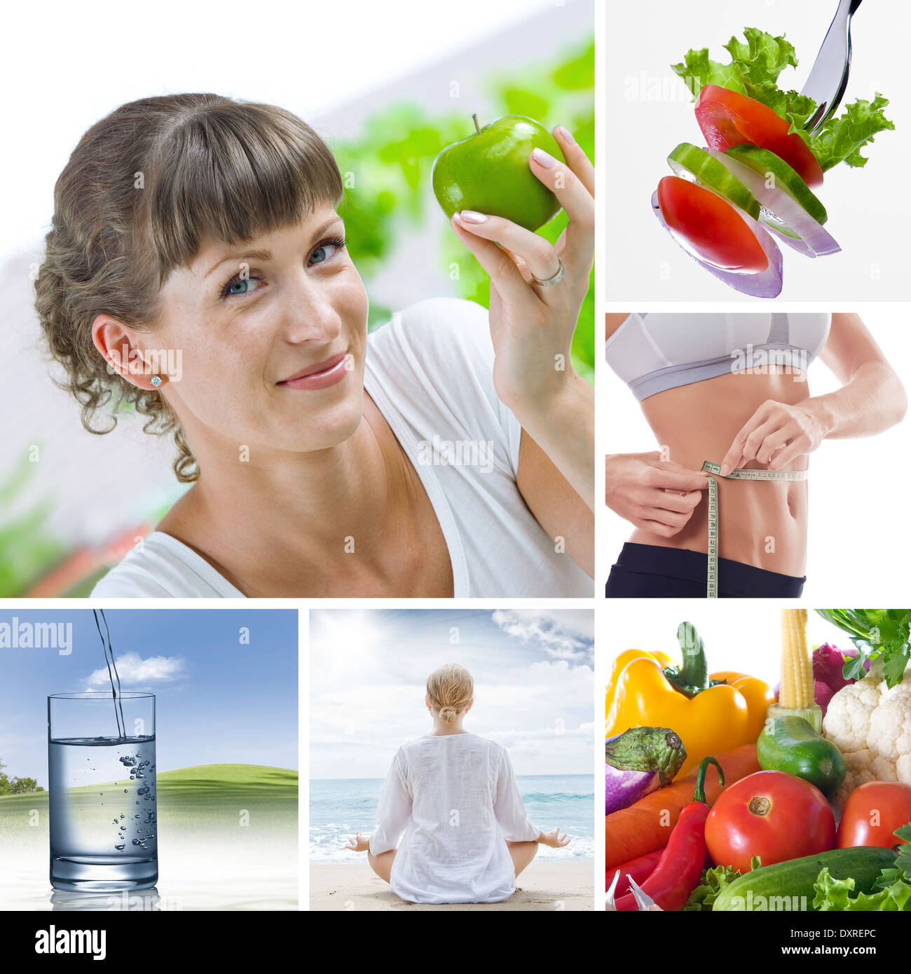 Healthy lifestyle theme collage composed of different images Stock ...