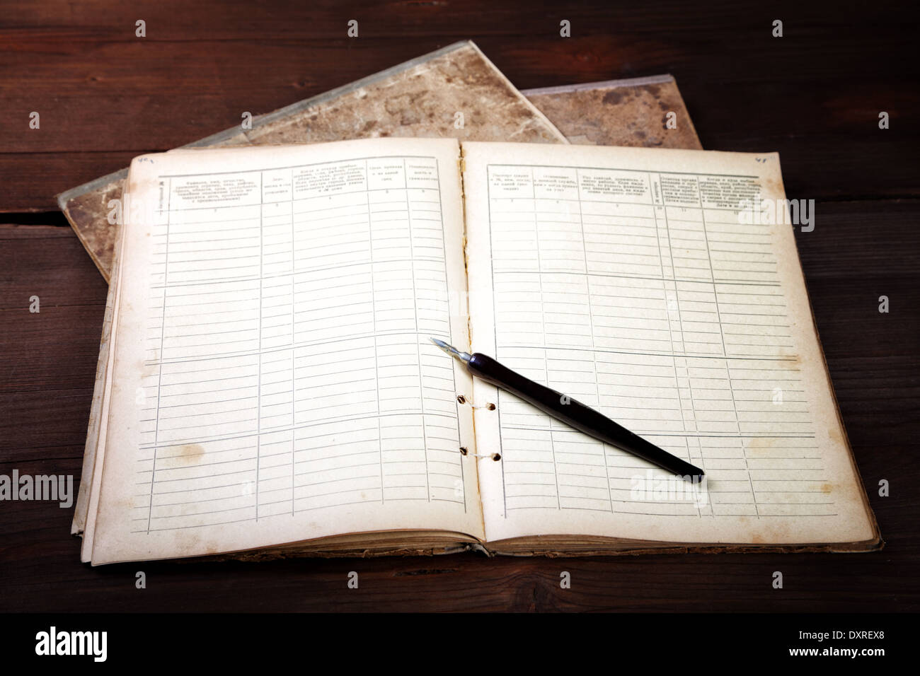 Still-life with old writing-books a nib Stock Photo - Alamy