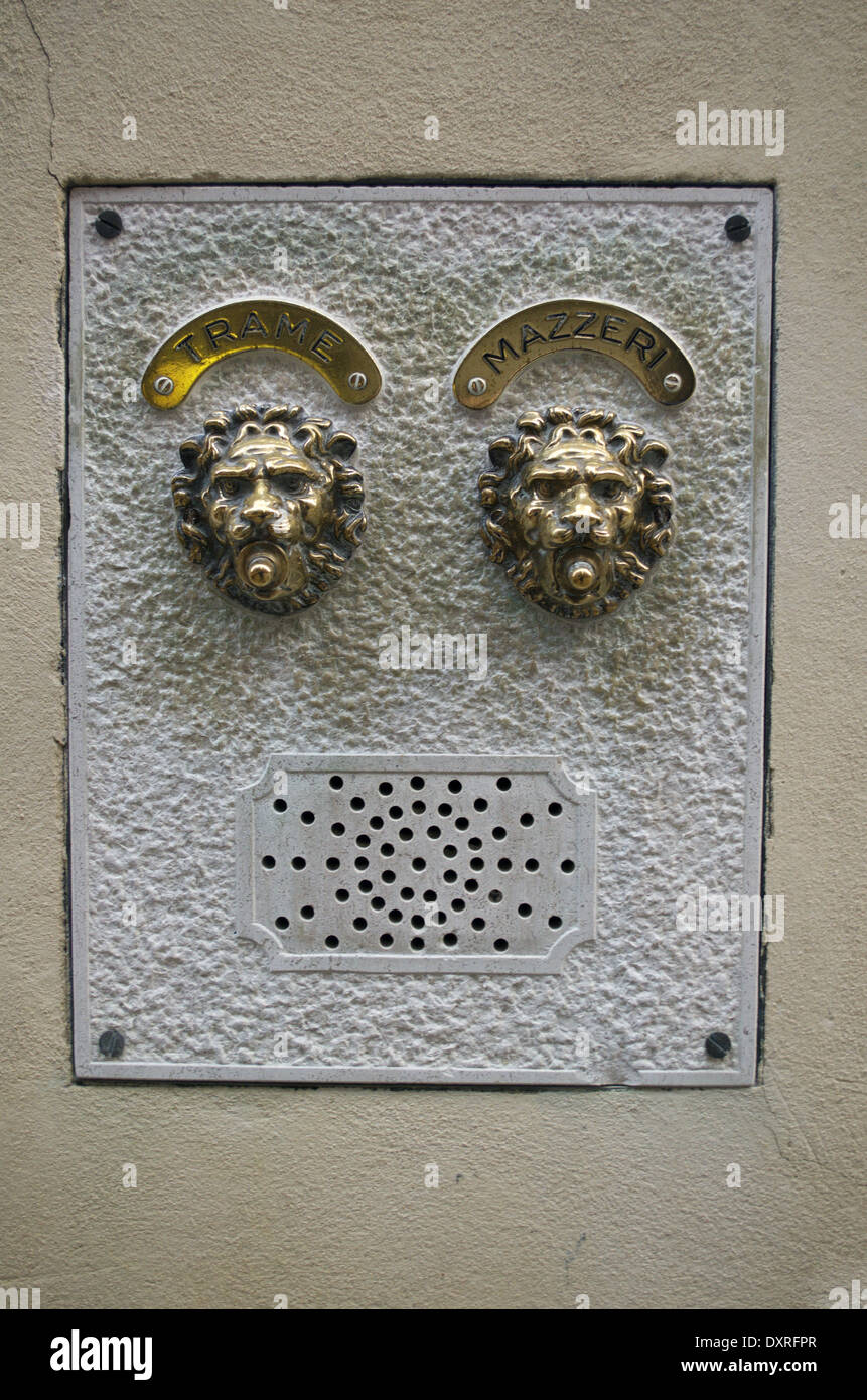 Antique Stone Door Bell Intercom with lion heads in Venice Stock Photo ...